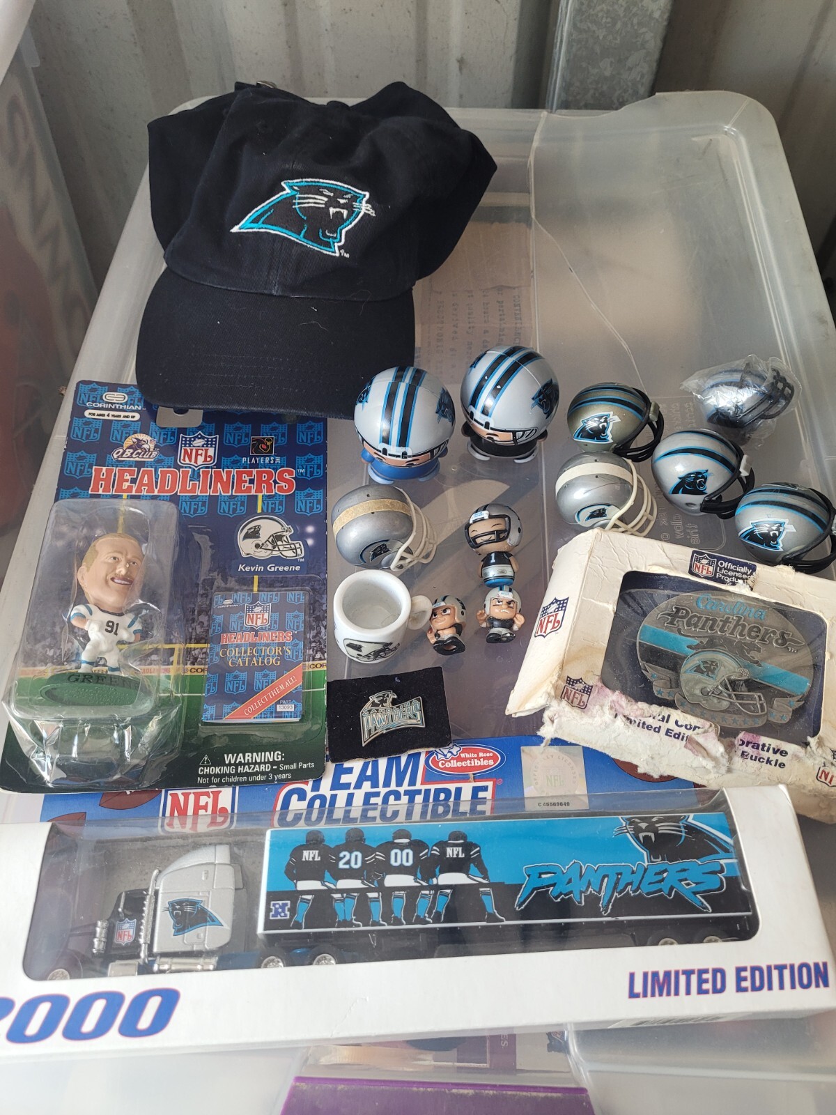 17pc lot Carolina Panthers collectibles truck,belt buckle,helmets,hat ...