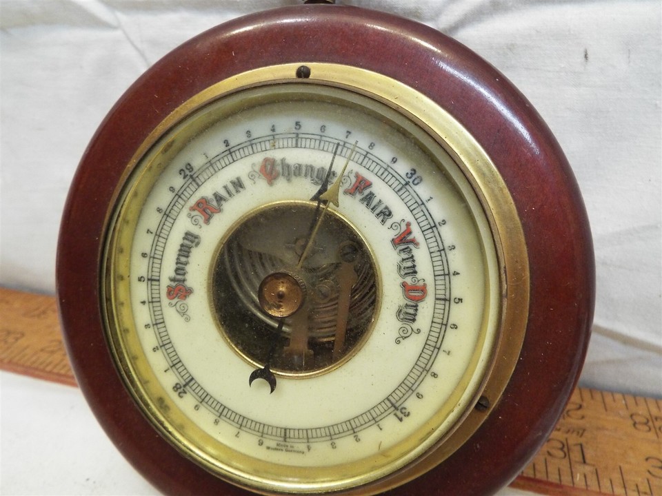 Early Wooden Barometer Porcelain Face German Made Weather Station West ...