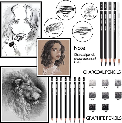 Drawing Sketching Pencil Set, 22 Piece Pro Art Pencil Kit - Graphite ...