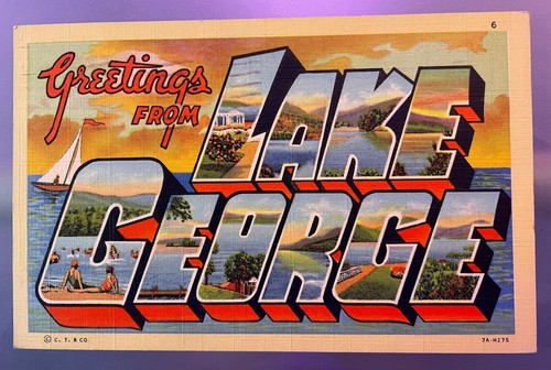 Greetings From Lake George Large Letter Linen Postcard | eBay