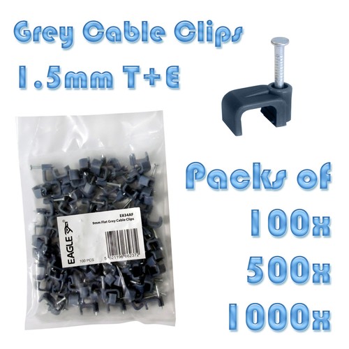 100X 500X 1000X FLAT GREY 1.5MM CABLE CLIPS TWIN & EARTH 9MM 10MM | eBay