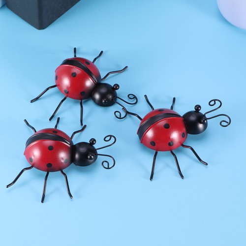 3pcsminiature red bugs Ladybug Wall Sculpture metal wall decor decals ...
