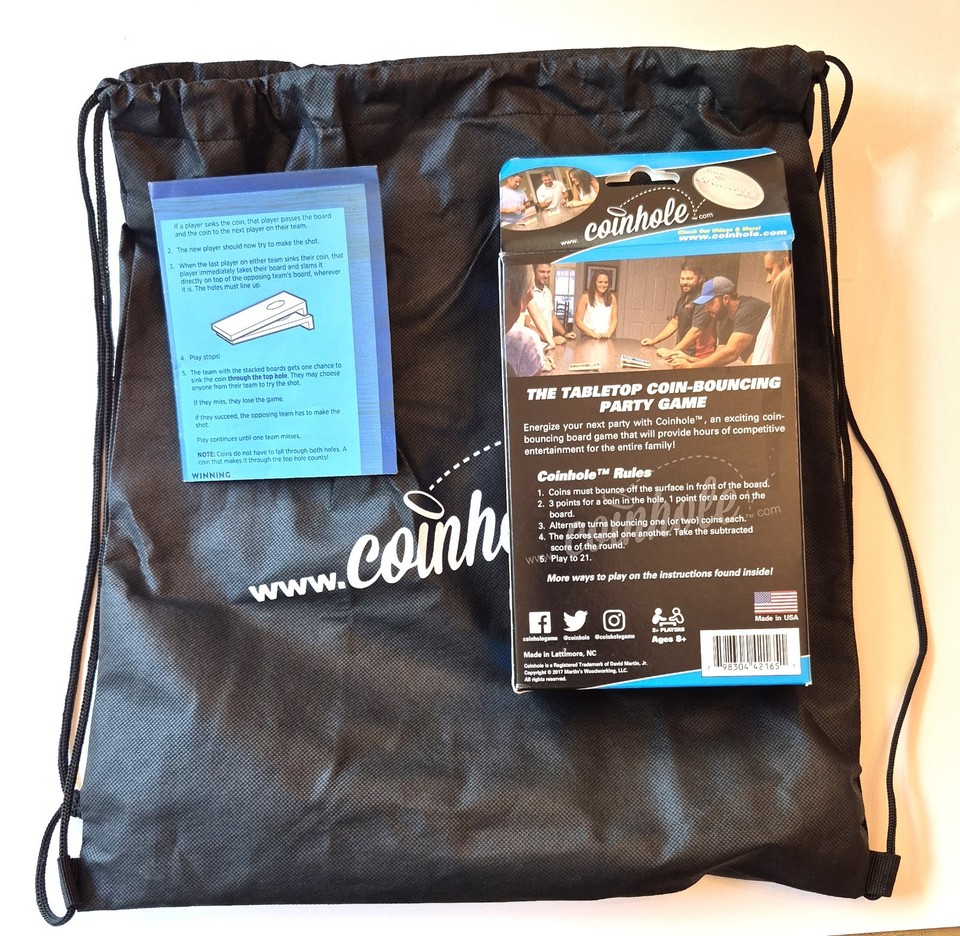 COIN HOLE, Tabletop Coin Bouncing Party Game Wooden Boards, w/bag ...