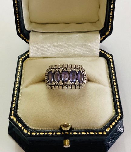 Tanzanite Marquise and White Topaz Solid Silver Vintage Ring Size O 1/2 ...
