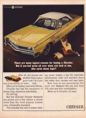 1965 Chrysler Newport Print Ad Yellow Logical Pretty Woman Glasses ...