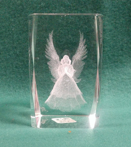 BEAUTIFUL Laser Etched 3D Hologram Crystal Cube 3" Paperweight Angel ...