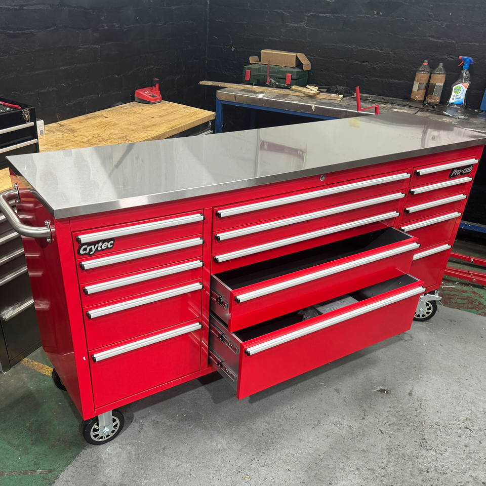 CRYTEC Pro Cab 72in Red Stainless Steel Drawer Work Bench Tool Box ...