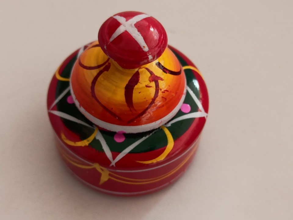 Handmade Sindoor Box 4.25"x7" Painted Wooden Shringardani For indain ...