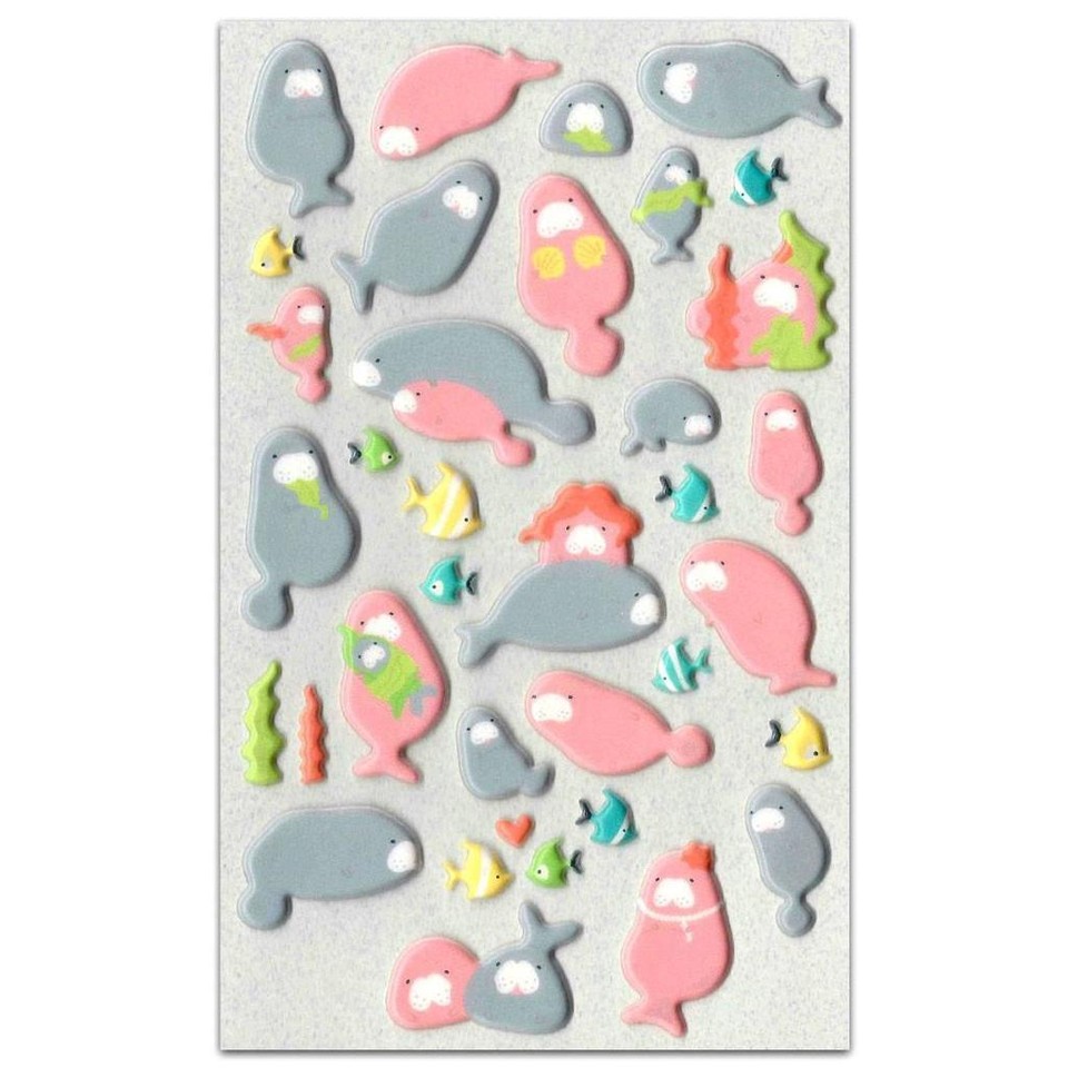 CUTE SEA COW STICKERS Manatee Marine Life Puffy Sticker Sheet Craft ...