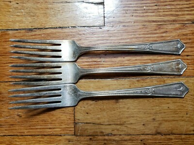 3 ANTIQUE VINTAGE COLLECTABLE *R.C.CO BOUQUET* SILVER PLATED FORKS 6.75 ...