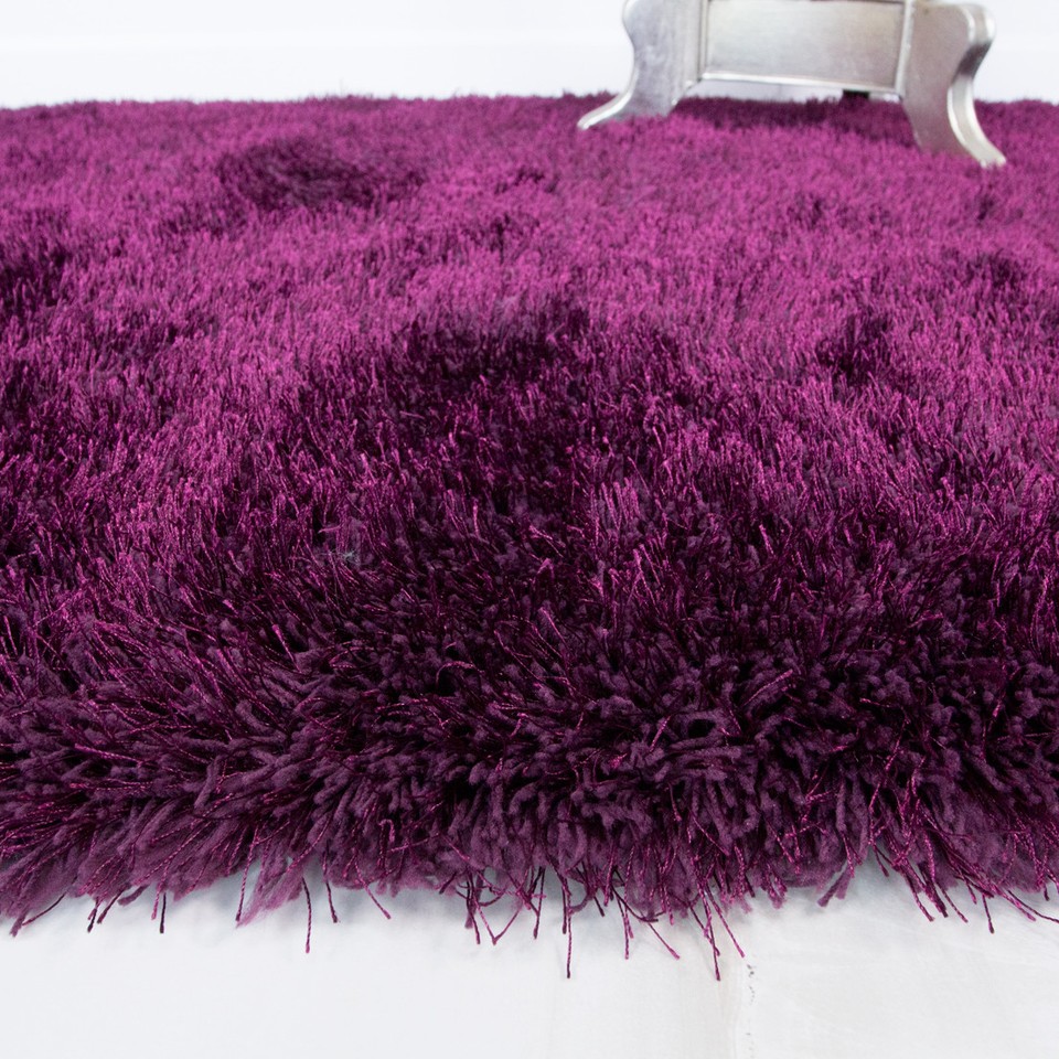 Cosy Thick Soft Purple Shaggy Rug Fluffy Mauve Violet Non Shed Living ...