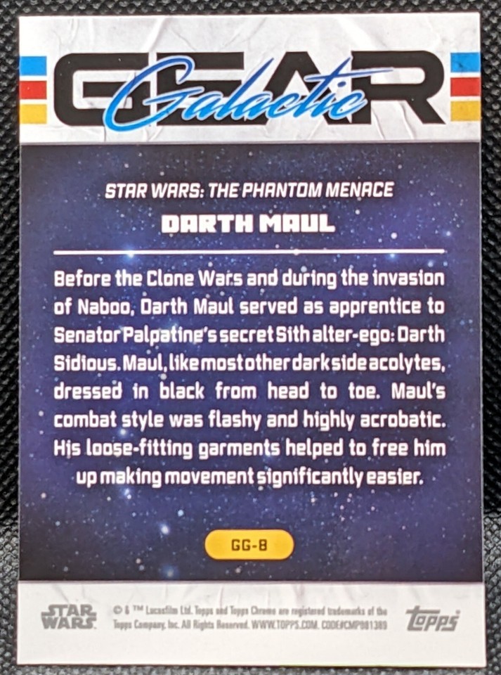 2024 Topps Chrome Star Wars Galactic Gear Refractor insert DARTH MAUL ...