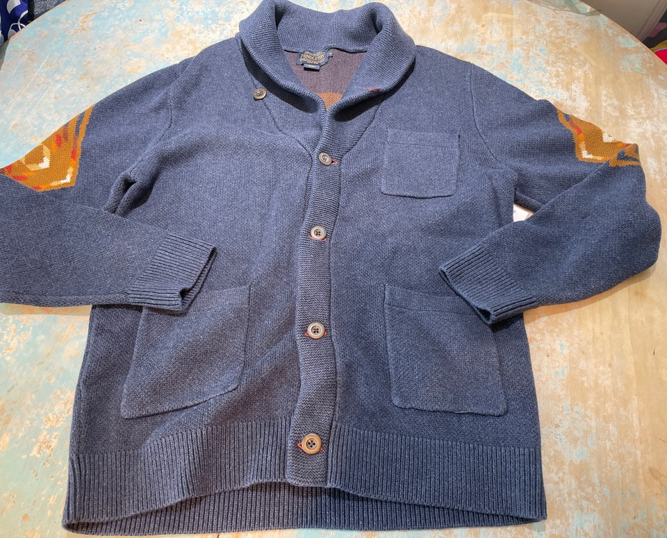 77. Pendleton Harding navy Mens cotton Cardigan Sweater southwestern ...
