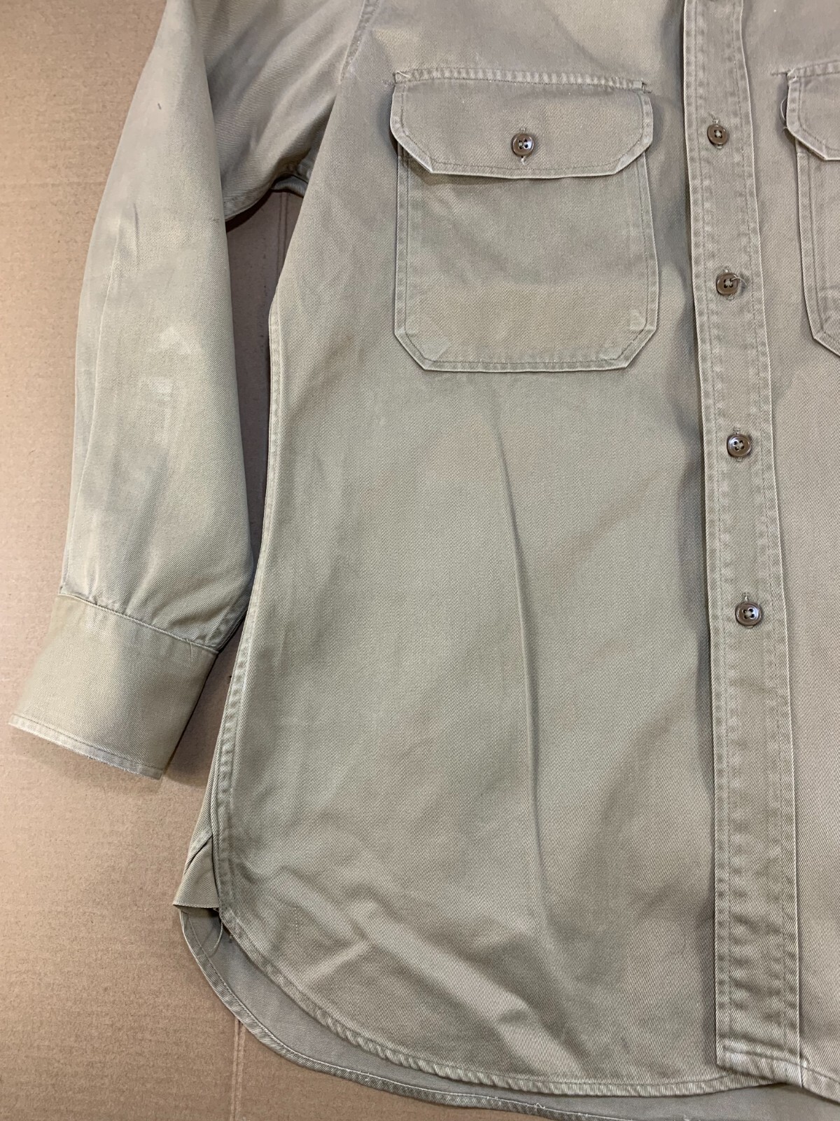 Vintage Korean War WWII Khaki Chino Shirt Patch Long Sleeve Military ...