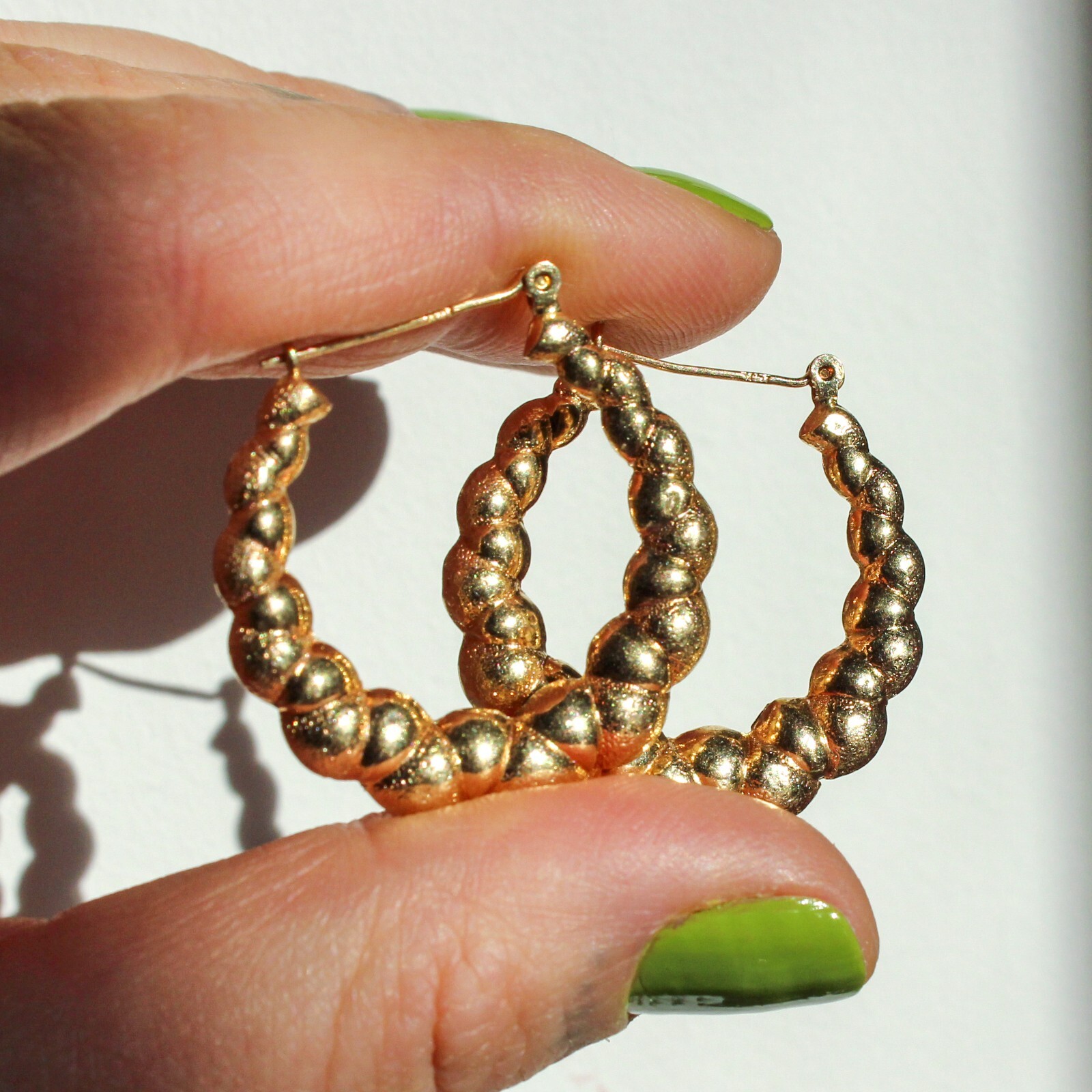14kt yellow gold vintage puffy bubble hoop earrings 1… - Gem