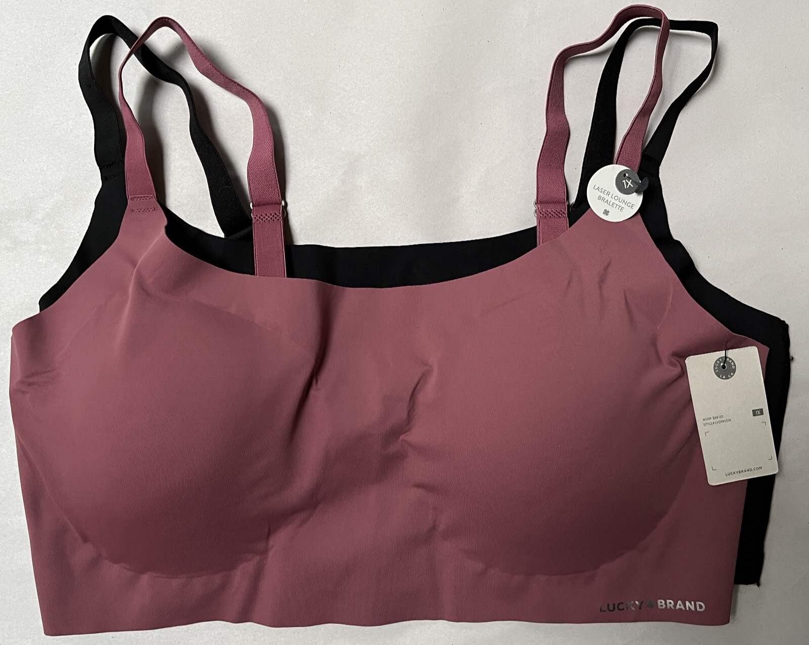 NWT LUCKY BRAND LASER LOUNGE 1 PLUM 1 BLACK BRALETTE BRA LVD19051X 1X ...