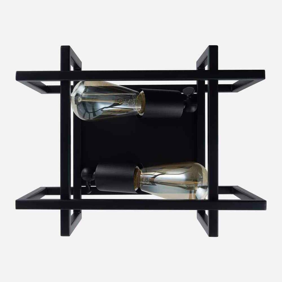 Merra 12 in. 2-Light Matte Black Open Geometric Frame Flush Mount | eBay