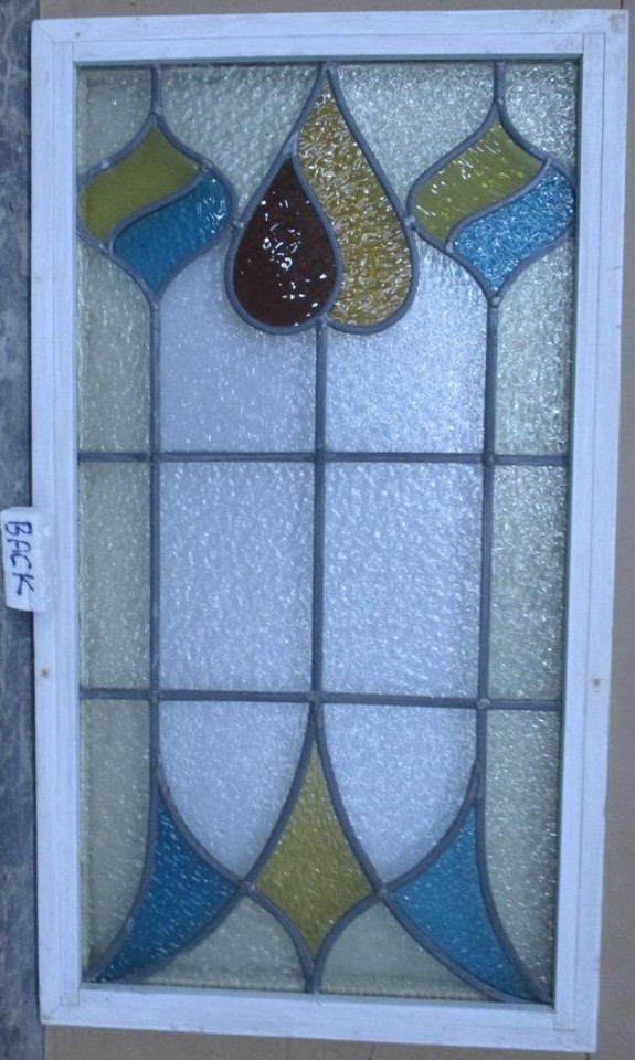 EDWARDIAN OLD ENGLISH LEADED STAINED GLASS WINDOW ABSTRACT 18 3/4" x 33 ...