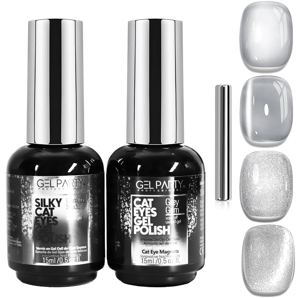 GELPARTY 2X15Ml 9D Cat Eye Gel Polish Set – Magnetic Silver & Grey ...