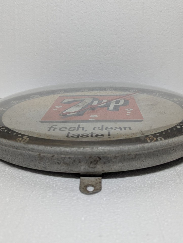 Vintage 7UP Advertising Thermometer 12" Glass Face Soda Pop Sign Works ...