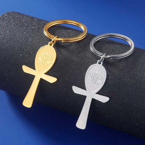 Lotus Flower Egyptian Cross The Ankh Pendant Keychain Stainless Steel ...