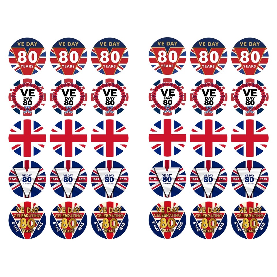 VE Day Edible Cupcake Toppers Union Flag 80 year VE Day Toppets Icing ...