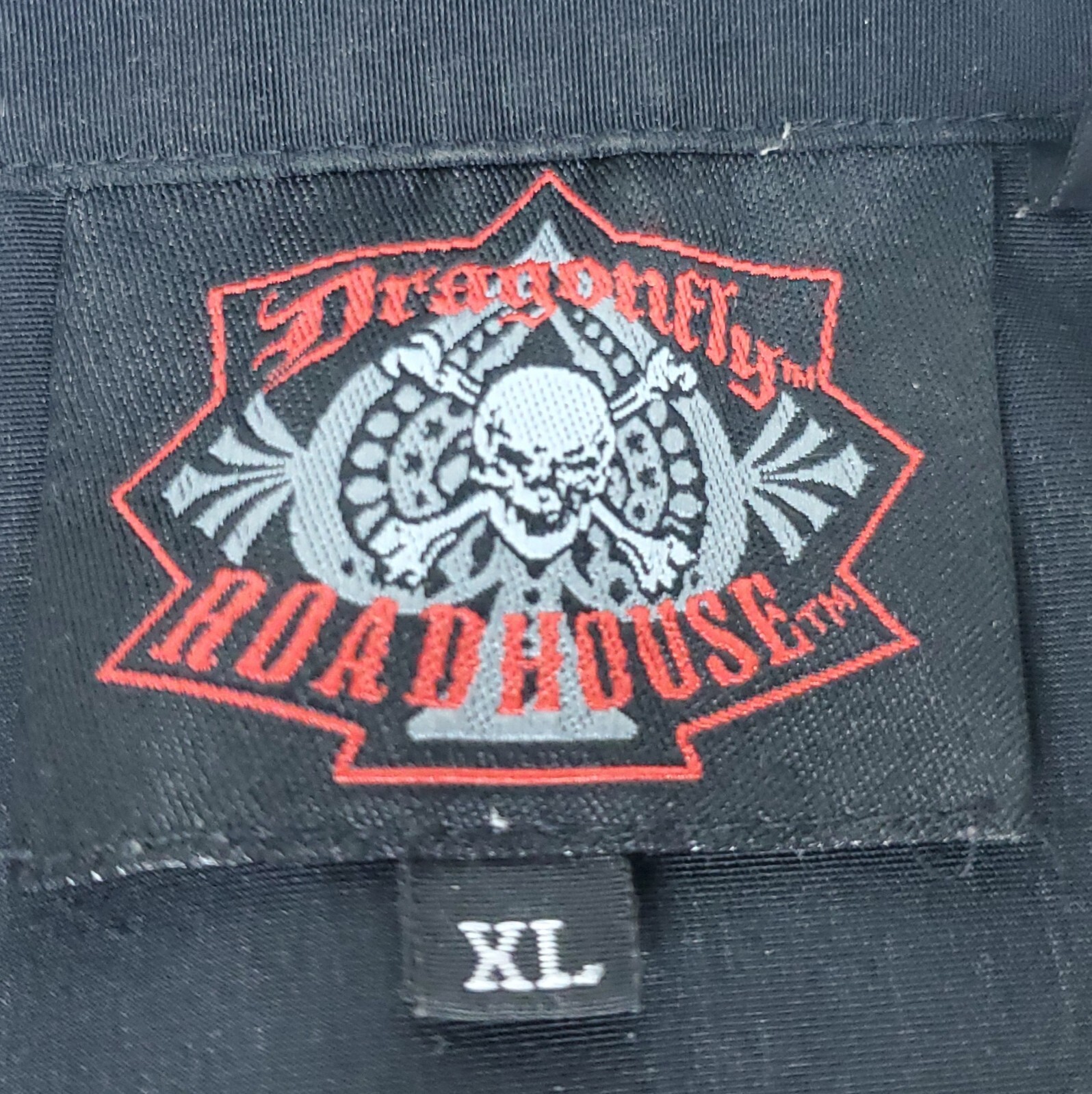 XL Dragonfly Roadhouse Skull Flames Biker Button Down… - Gem
