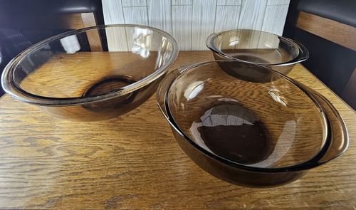 Vintage Pyrex Vision Set of 3 Amber Nesting Mixing Bowls Casseroles | eBay