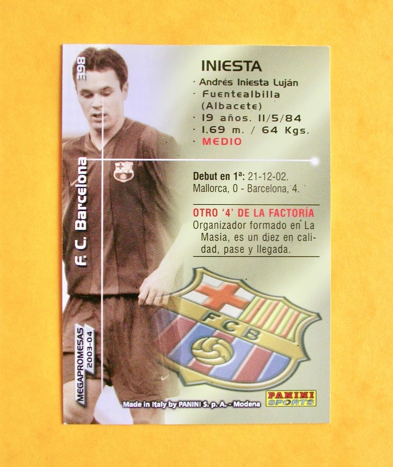398 ANDRES INIESTA / ROOKIE CARD / F.C. BARCELONA / MEGAPROMESAS 2003 ...