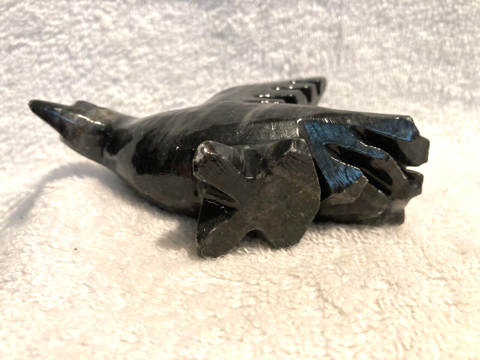 Obsidian Hand Carved Black Raven Bird Figurine 2" T x 3 1/4" x 1 ...