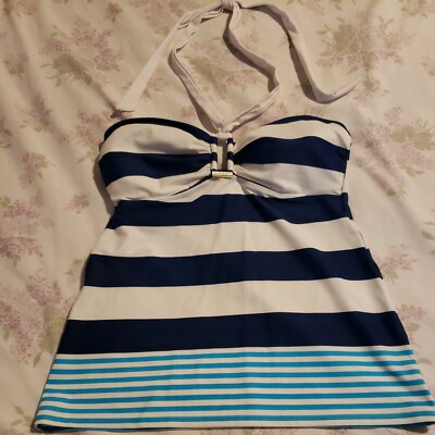 LRL Ralph Lauren Woman's Tankini Top Blue Stripe Bandeau Ring Front ...