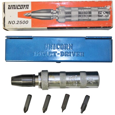 Unicorn Hand Impact Uni Screw Driver No. 2500 Phillips & Flat Bits Tool ...