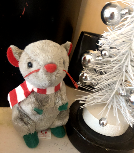Unused Vtg TY BABY BEANIES Dickens 4.5" Gray XMAS MOUSE Plush TOY ...