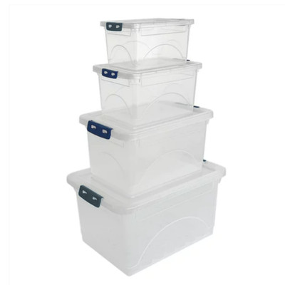 4.5L Plastic Storage Box Set 4pc Click Lid Home Office Clear Stackable ...