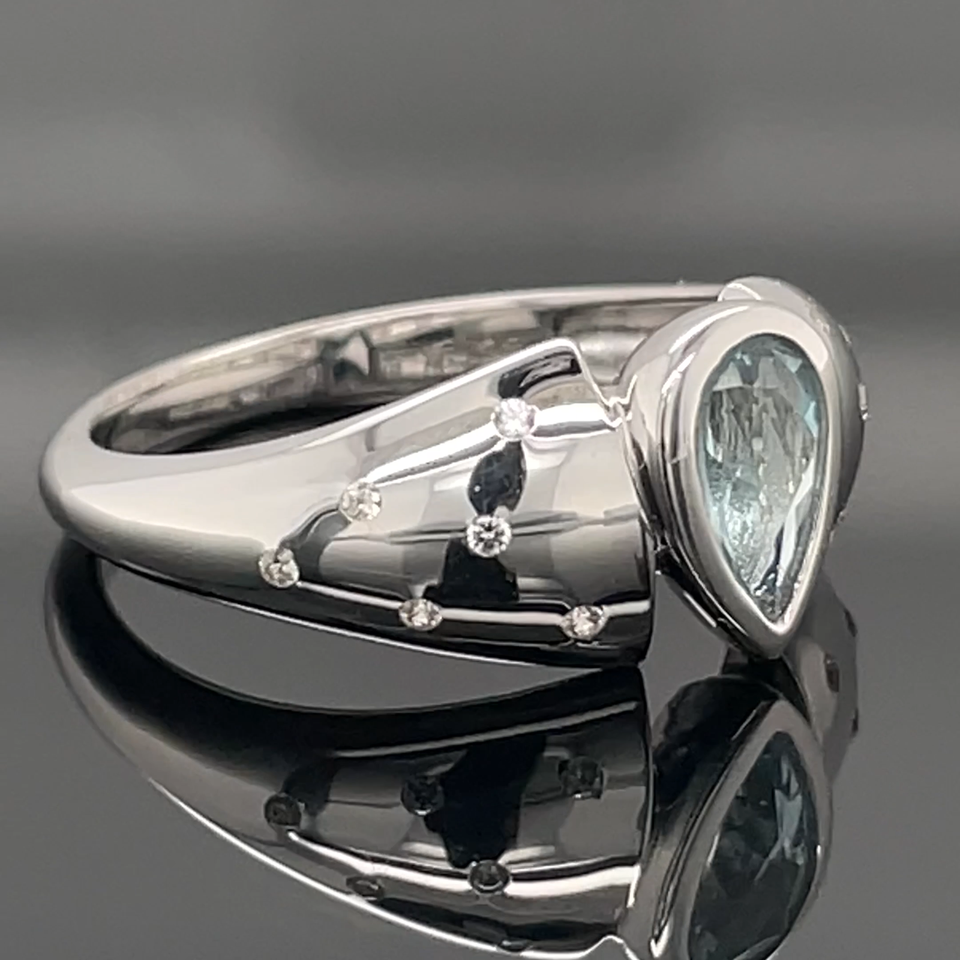 RING GR. 18 (CA.56) 925/- SILBER RHODINIERT MIT AQUAMARIN & ZIRKON ...