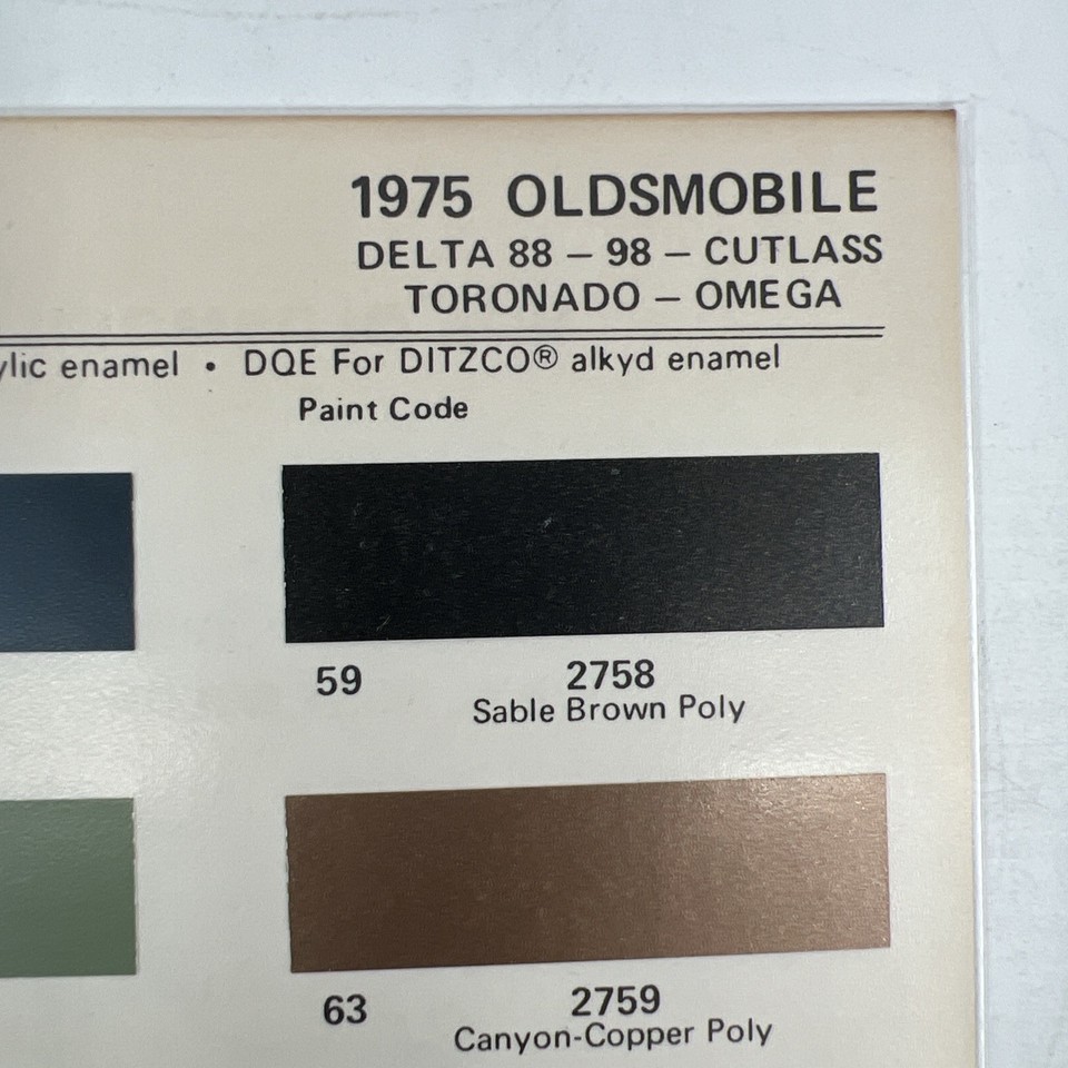 1975 Oldsmobile Cutlass Delta 88 Omega Ditzler PPG Color Chip Paint ...