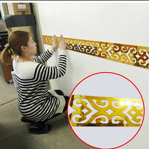 Acrylic Mirror Self Adhesive Wall Skirting Border DIY Stickers Decor ...