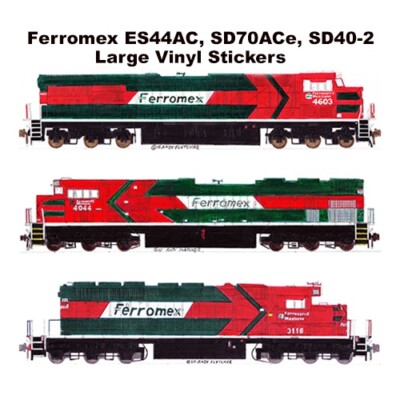 Ferromex ES44AC, SD70ACe SD40-2 3 Large 2.5"x9-10" Stickers Andy ...