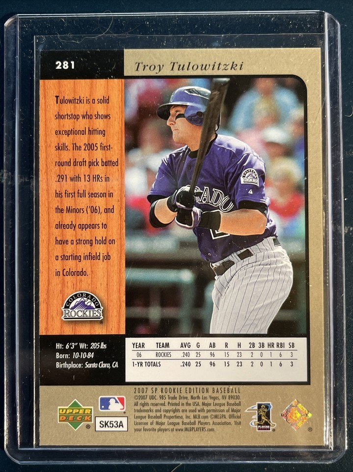 TROY TULOWITZKI Upper Deck SP RC Baseball Rockies ROOKIE CARD New York ...