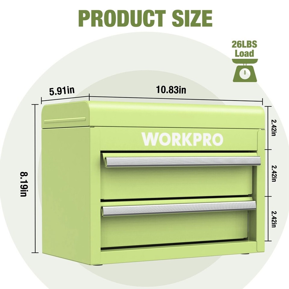 WORKPRO 2-Drawer Metal Tool Box Top Magnetic Locking Storage Portable ...