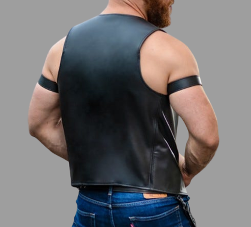 Men's Real Cowhide Leather Bartender Vest, Club Wear Gay Bar Vest Front ...