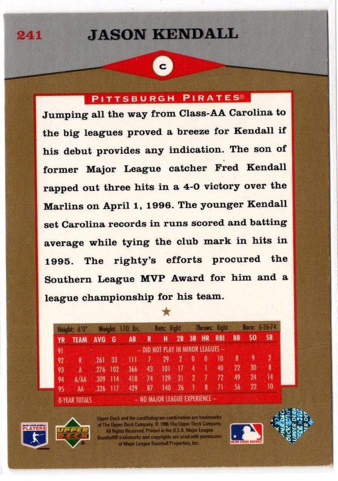 1996 Upper Deck Jason Kendall Star Rookie #241 | eBay
