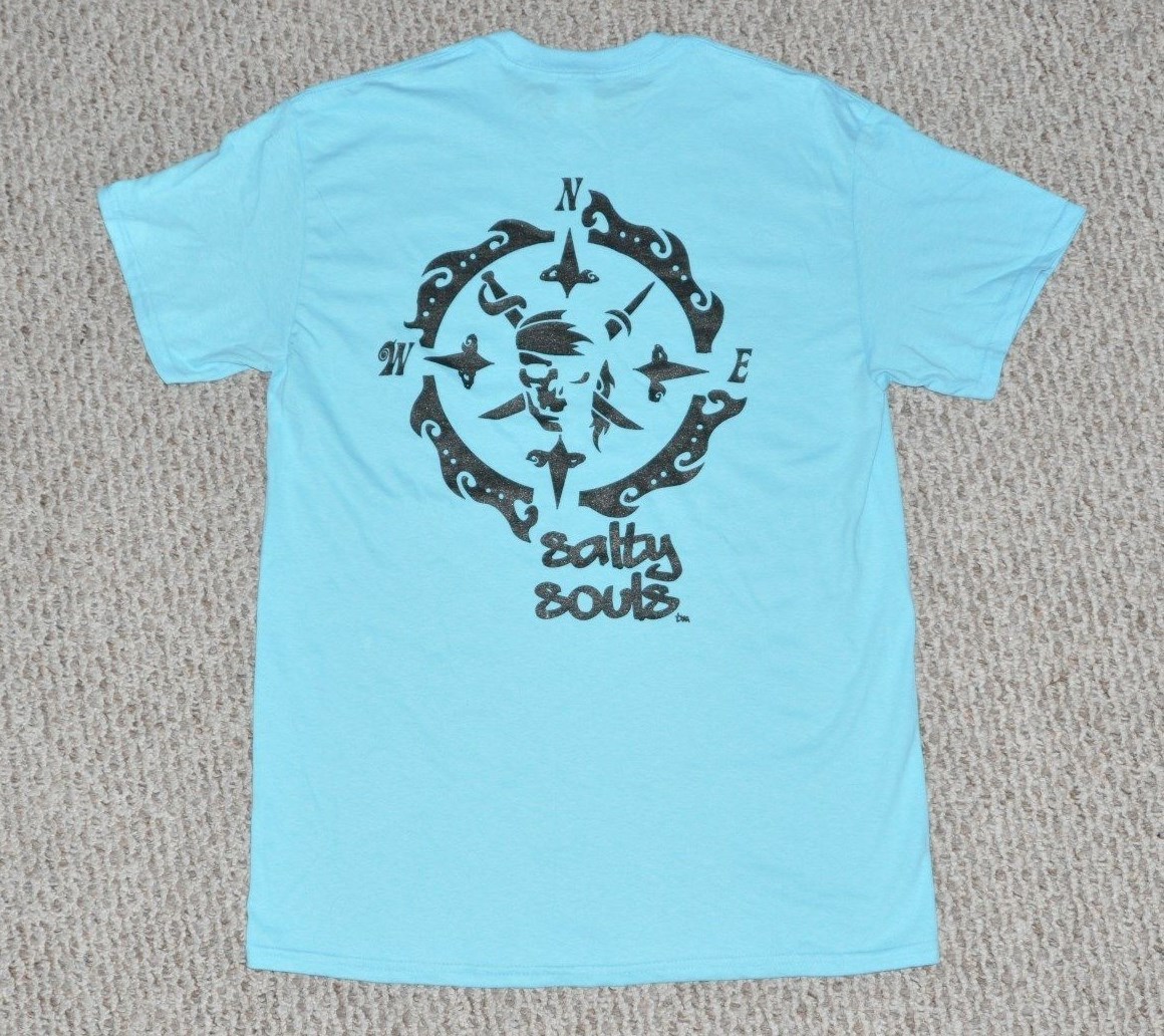 Salty Souls Pirate Skull & Compass T-shirt Salt Beach Fishing Surfing ...