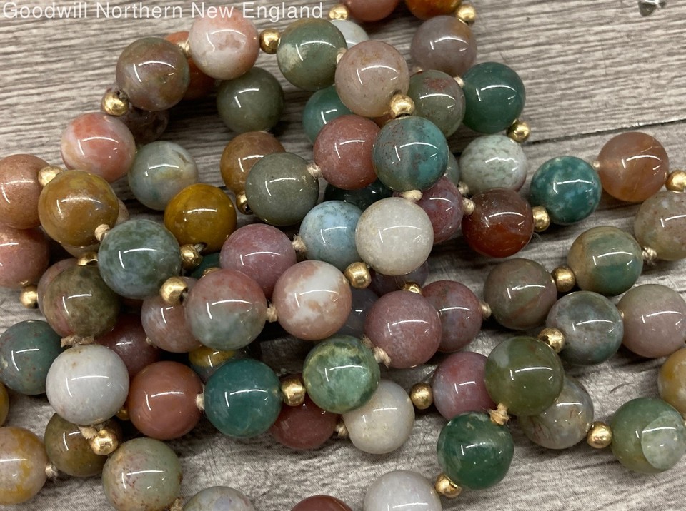 Unmarked Tests 10K Yellow Gold Findings Earth Tone Agate Stone Necklace ...