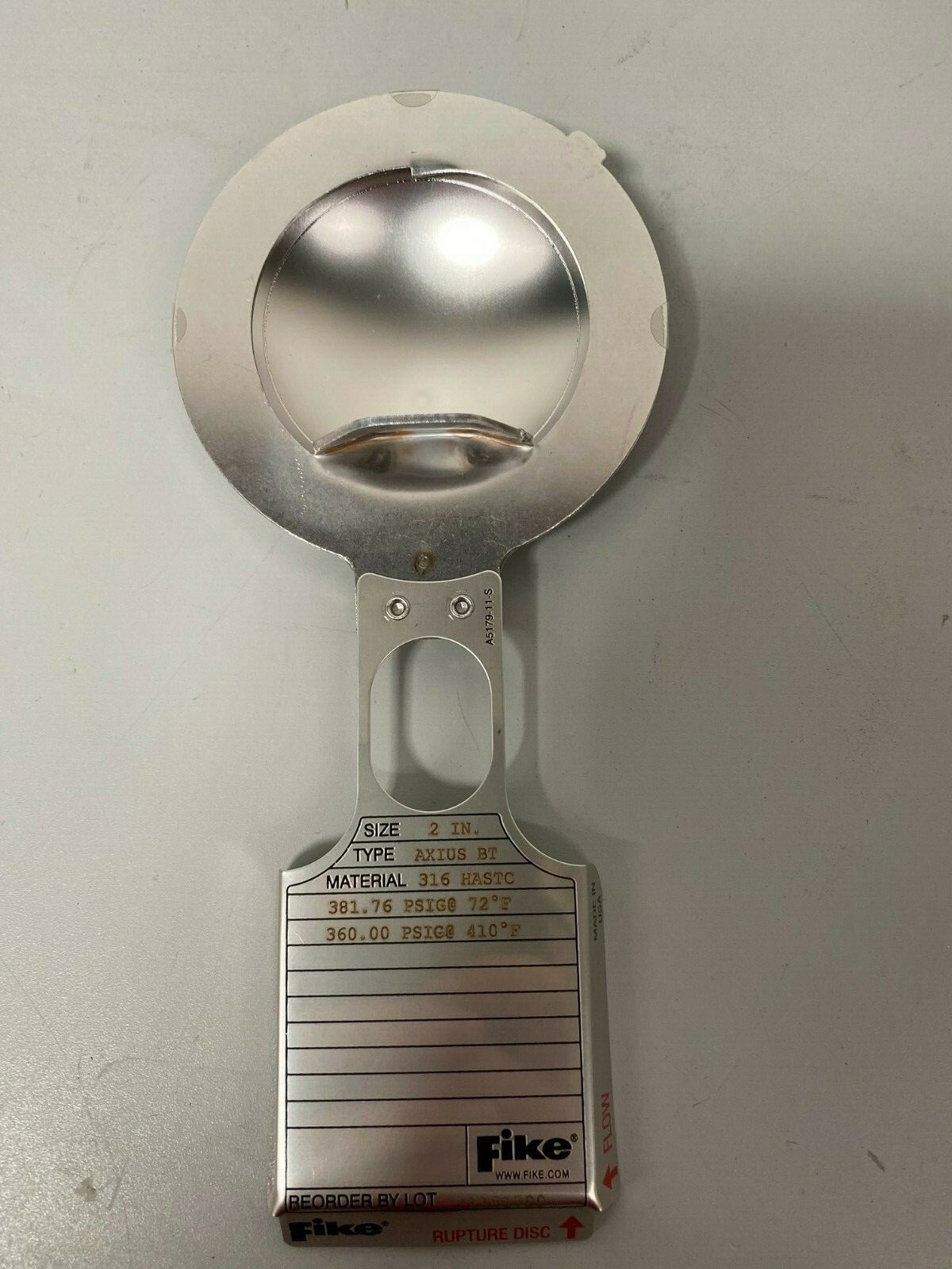 Fike Axius BT Stainless Steel 2" Rupture Disc 381.76 PSIG@ 72° & 360 ...