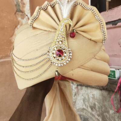 Indian Ethnic Beige Silk Wedding Pagri For Men Traditional Turban for ...