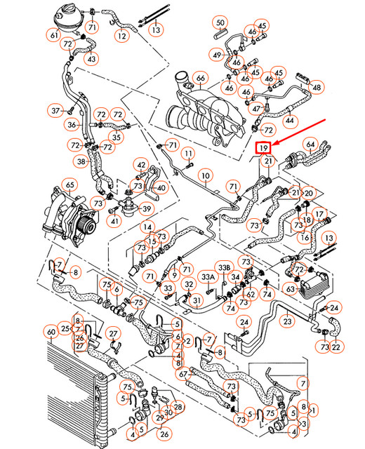Audi TT 8j Coolant Hose With Quick Release Coupling 3C0122157FH OEM for ...