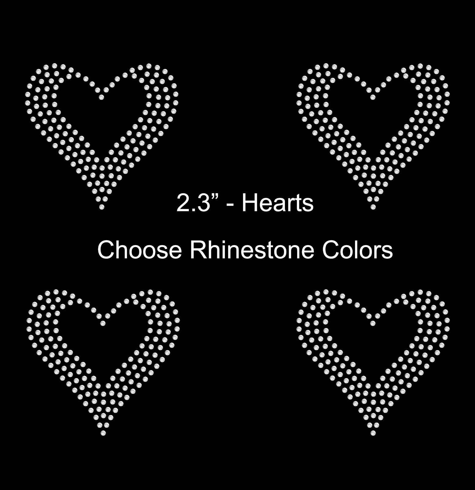 Sheet of 4 Filled Shaped Hearts Rhinestone Transfer Hotfix Bling Iron ...