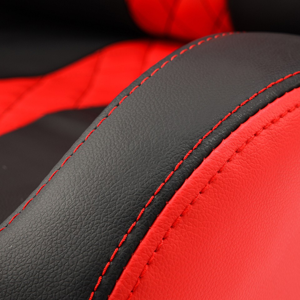 Universal Red + Black Side PVC Leather Sport Reclinable Racing Seats ...