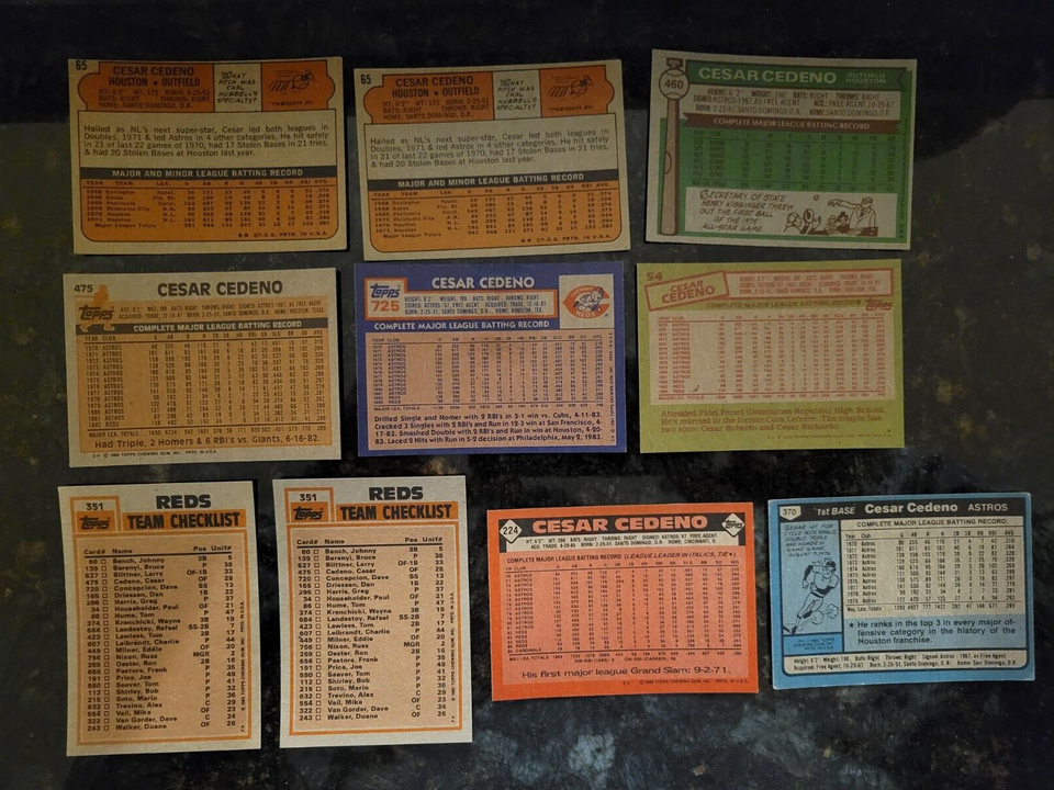 10 Card Lot Cesar Cedeno Astros, Reds, Cardinals - Excellent Condition ...
